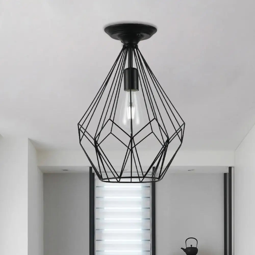 Black Metallic Cage Diamond Ceiling Light Fixture for Corridor - Loft ...