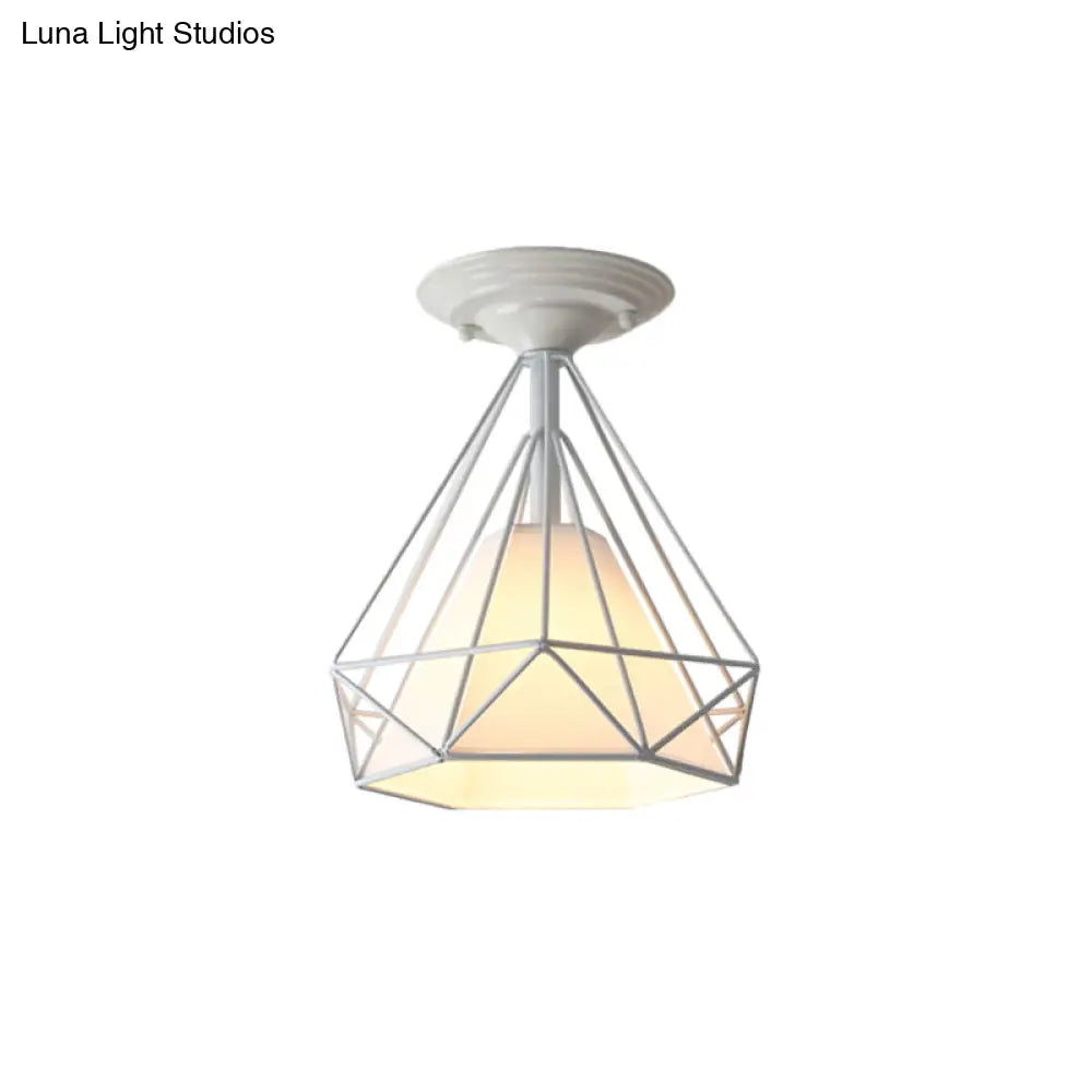 Modern Diamond Wire Guard Ceiling Lamp - Iron Glass Ceiling Mount ...