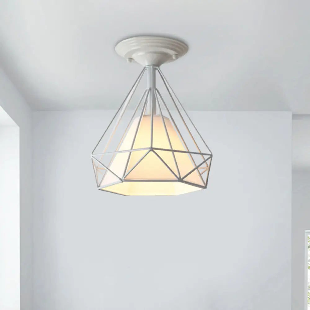 Modern Diamond Wire Guard Ceiling Lamp - Iron Glass Ceiling Mount ...