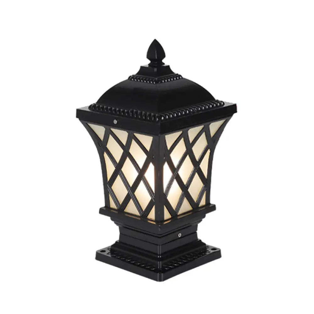 Rustic Square Pillar Lamp - 1-Light Frost Glass Post Lighting Fixture ...